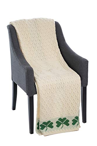 SAOL 100% Merino Wool Shamrock Aran Throw Irish Blanket Cable Honeycomb Knit 58" x 40" (147 x 102 cm)
