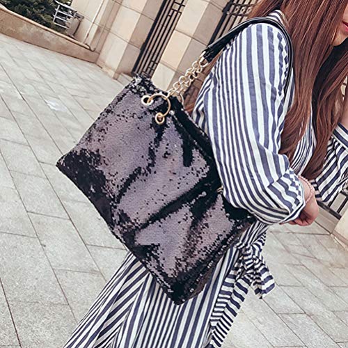 FENICAL Tote Purse Sequin Handbag Zipper Shoulder Bag Glitter Top-handle Bag for Women Ladies Girls - Black