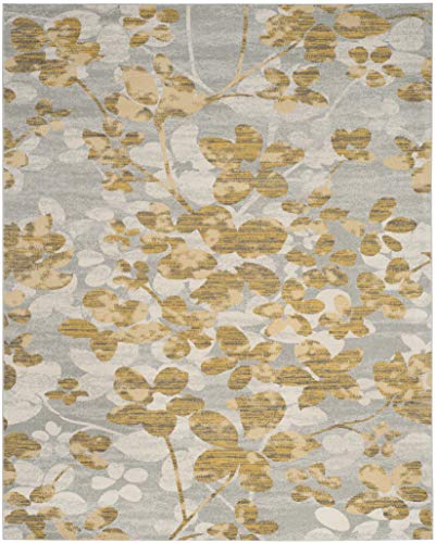 SAFAVIEH Evoke Collection 8' x 10' Grey / Gold EVK236P Floral Non-Shedding Living Room Bedroom Dining Home Office Area Rug