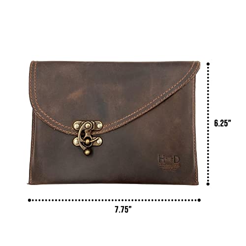 Hide & Drink, Petit Travel Vintage Leather Clutch Bag Handmade from Full Grain Leather, Women's Fashion - Bourbon Brown