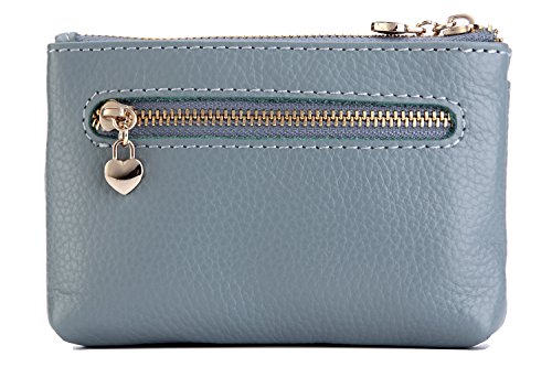 ZOOEASS Coin Purse Women Genuine Leather Zip Mini Purse With Key Ring Triple Zipper Card Holder Wallet (Blue)