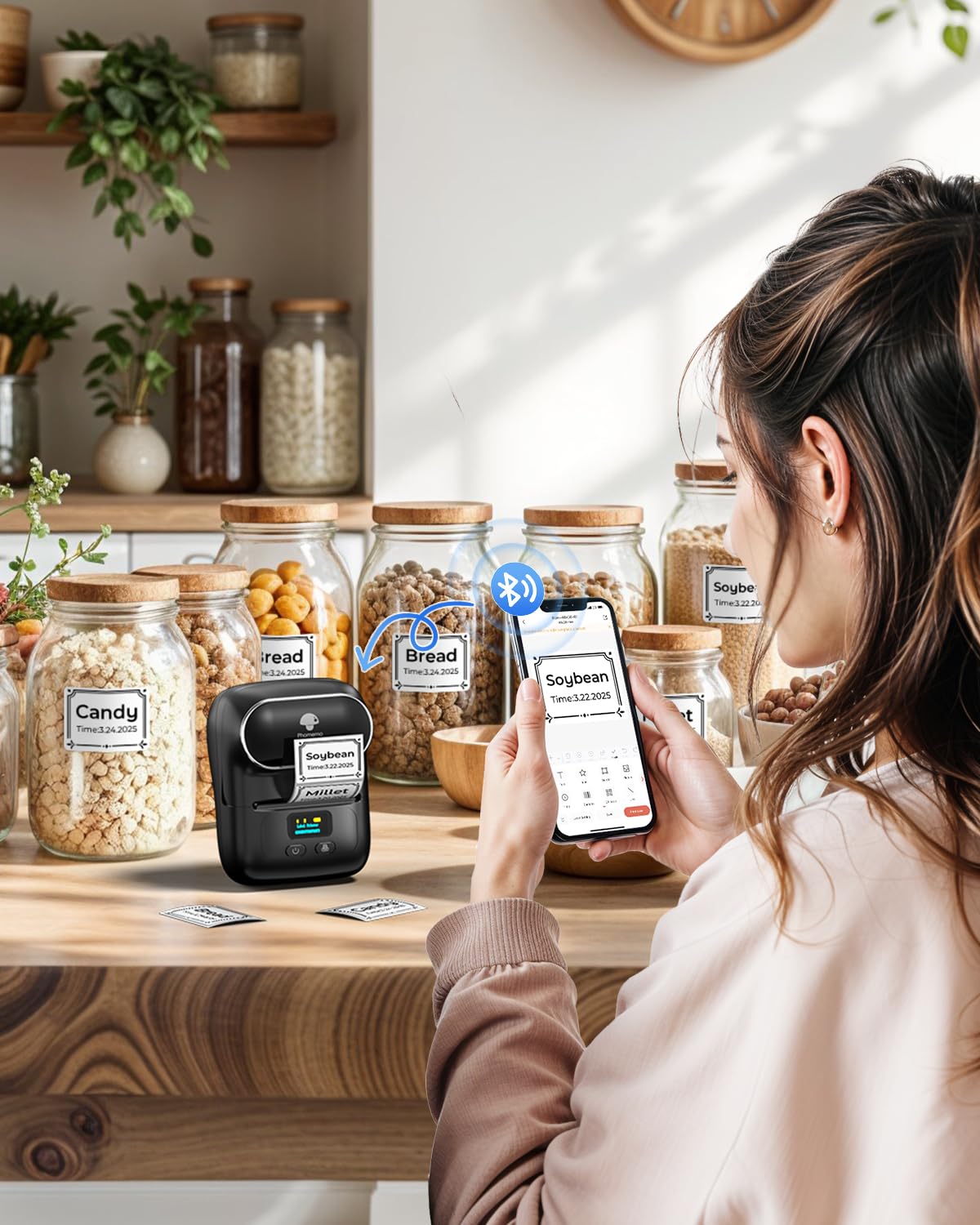 Phomemo M110 Label Makers - Portable Bluetooth Thermal Label Maker Printer for Barcode, Clothing, Jewelry, Retail, Mailing, Compatible with Android & iOS System, with 1pack 40×30mm Label, Black