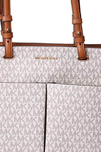Michael Kors Bedford Medium Top Zip Pocket Tote Vanilla/Acorn One Size