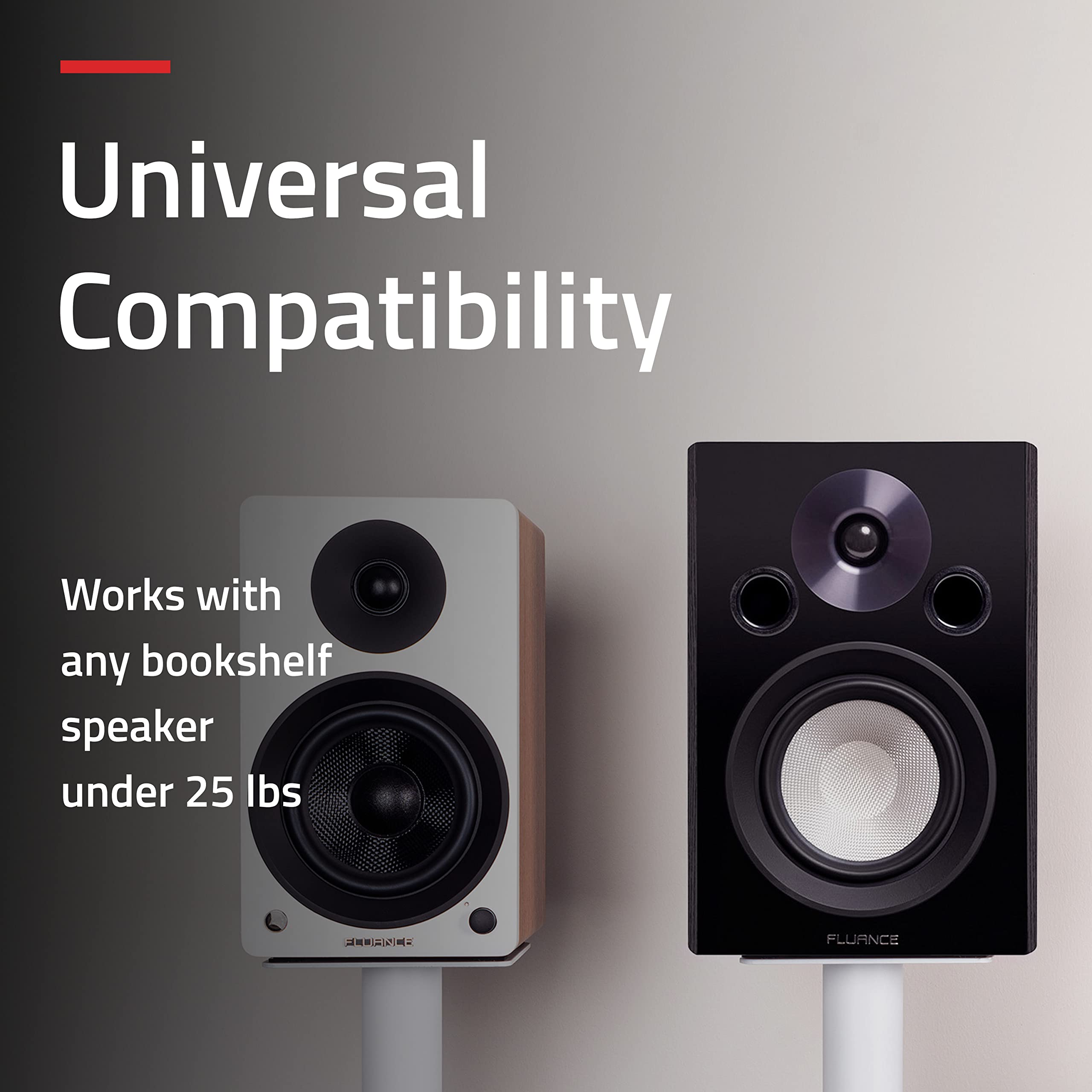 Fluance Floor Speaker Stands for Surround Sound and Bookshelf Speakers with Solid Construction, Adjustable Floor Spikes, Rubber Isolation Feet, Cable Management, Square Base - Matte White/Pair SS05SWH