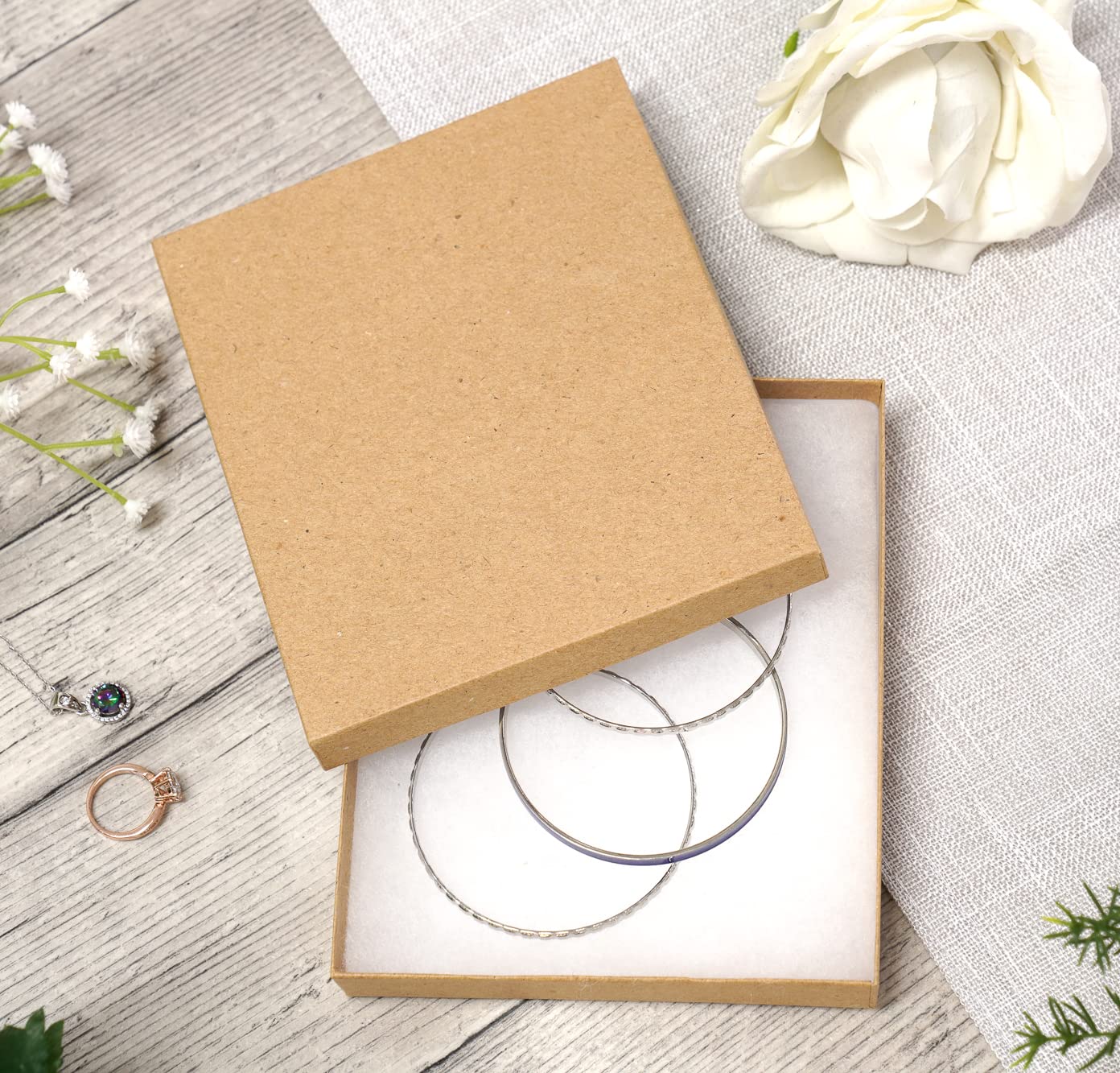 Cardboard Jewelry Boxes 10 Pack - 6"x5"x1" Bulk Cotton Filled Small Gift Boxes with Lids for Jewelry Packaging - Jewelry Gift Boxes for Shipping, Small Business, Accessories (Kraft)
