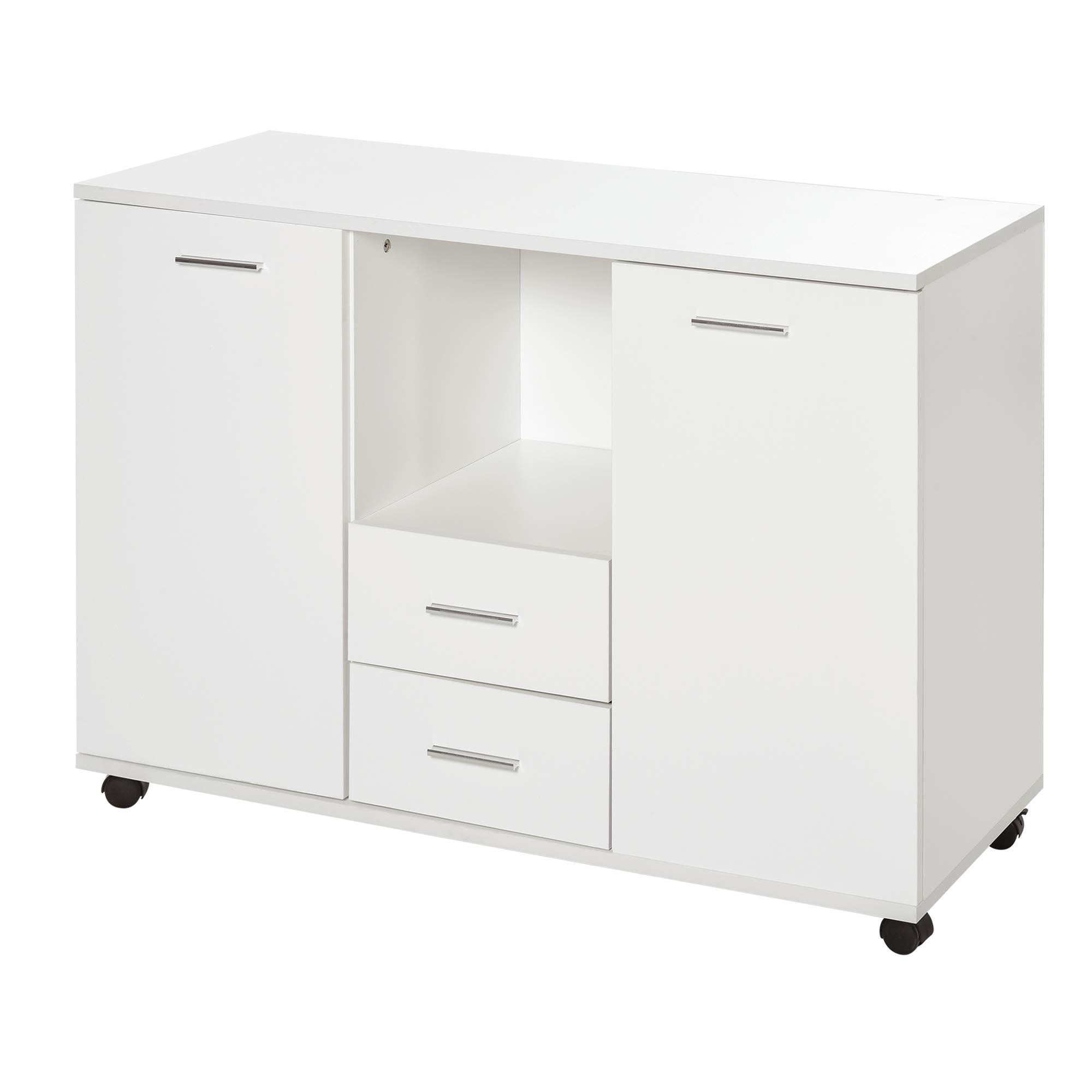 Vinsetto Multifunction Office Filing Cabinet Printer Stand with 2 Drawers, 2 Shelves, & Smooth Counter Surface, White