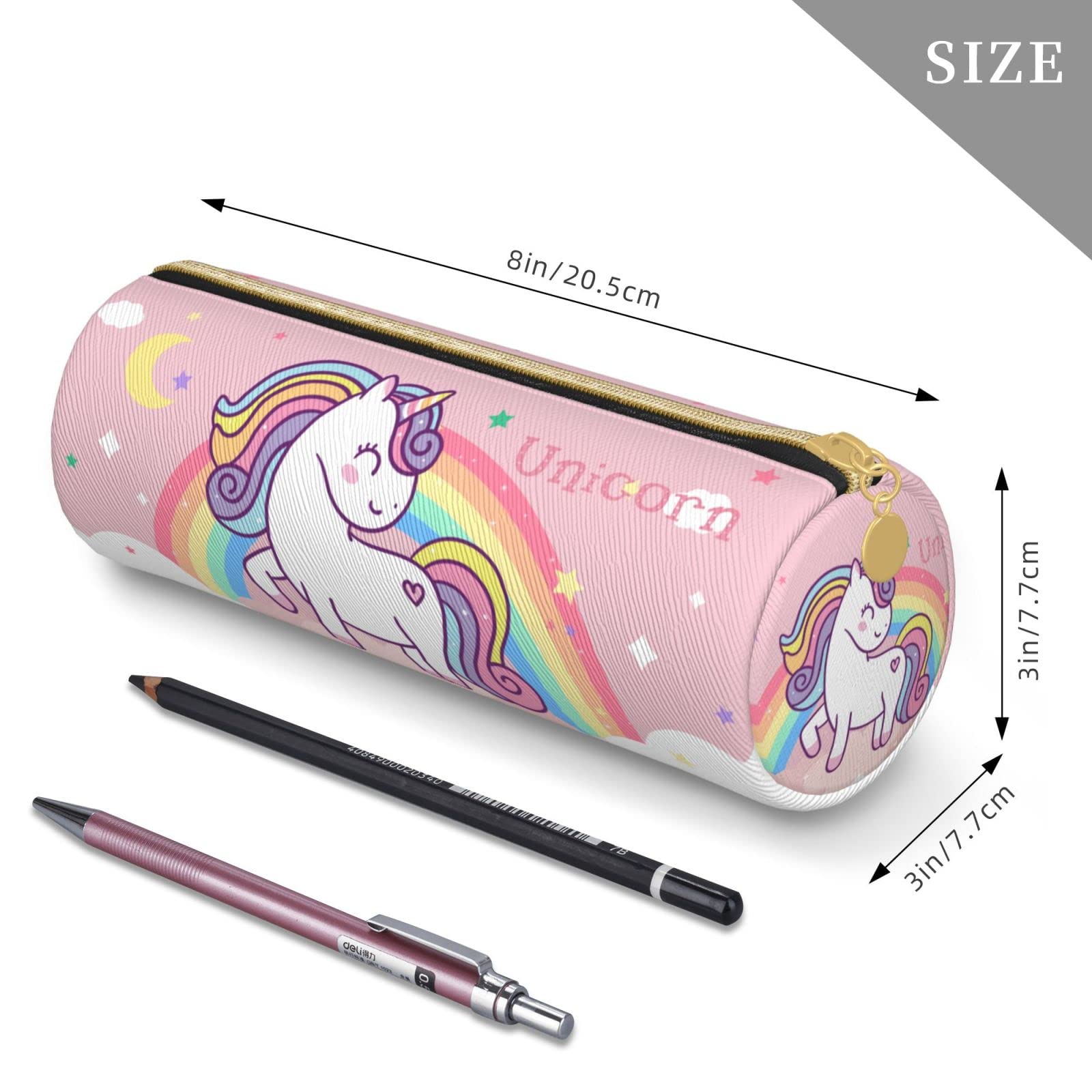 Unicorn Pencil Case Round Pink Zipper Pencil Pouch Rainbow Round Pen Bag for Women Girls