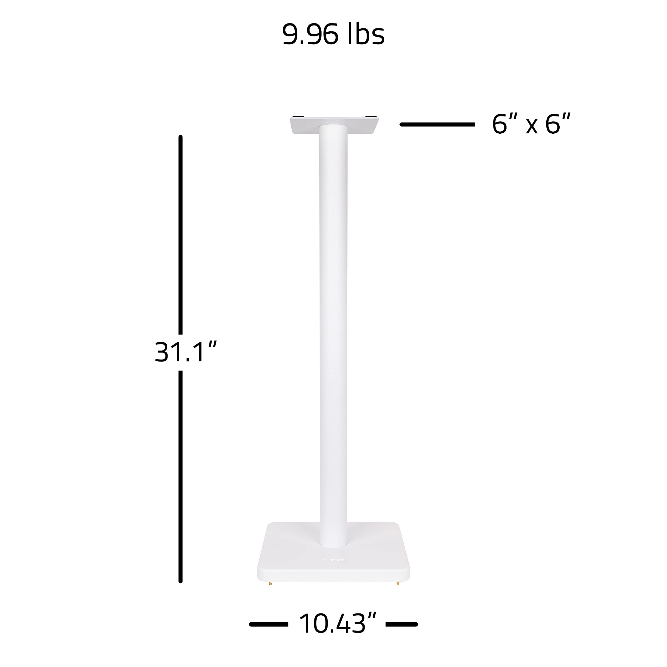 Fluance Floor Speaker Stands for Surround Sound and Bookshelf Speakers with Solid Construction, Adjustable Floor Spikes, Rubber Isolation Feet, Cable Management, Square Base - Matte White/Pair SS05SWH