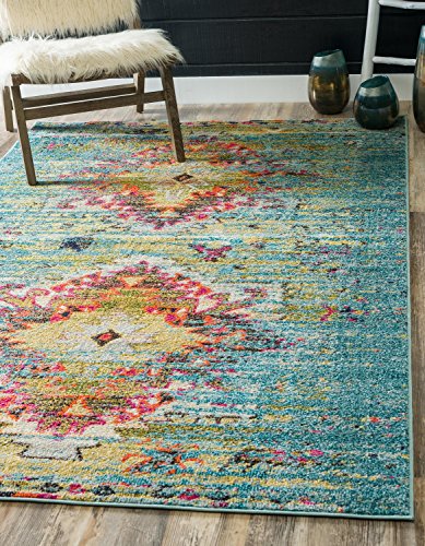 Unique Loom Vita Collection Over-Dyed Southwestern Tribal Vintage Area Rug, Rectangular 5' 0" x 8' 0", Turquoise/Yellow
