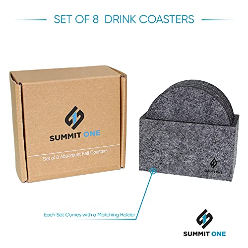 Summit One Premium Coasters for Drinks, Set of 10 (4 x 4 Inch, 5mm Thick) - Bar Accessories for The Home bar Set, Absorbant Coasters, Felt Drink Coasters The Ideal Man cave Accessories