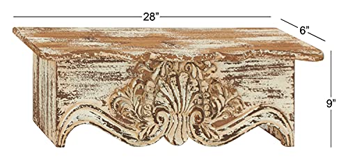 Deco 79 Wood Scroll 1 Shelf Wall Shelf, 28" x 6" x 9", Brown