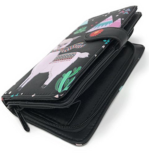 Shag Wear Llama Large Wallet for Women Black 7"