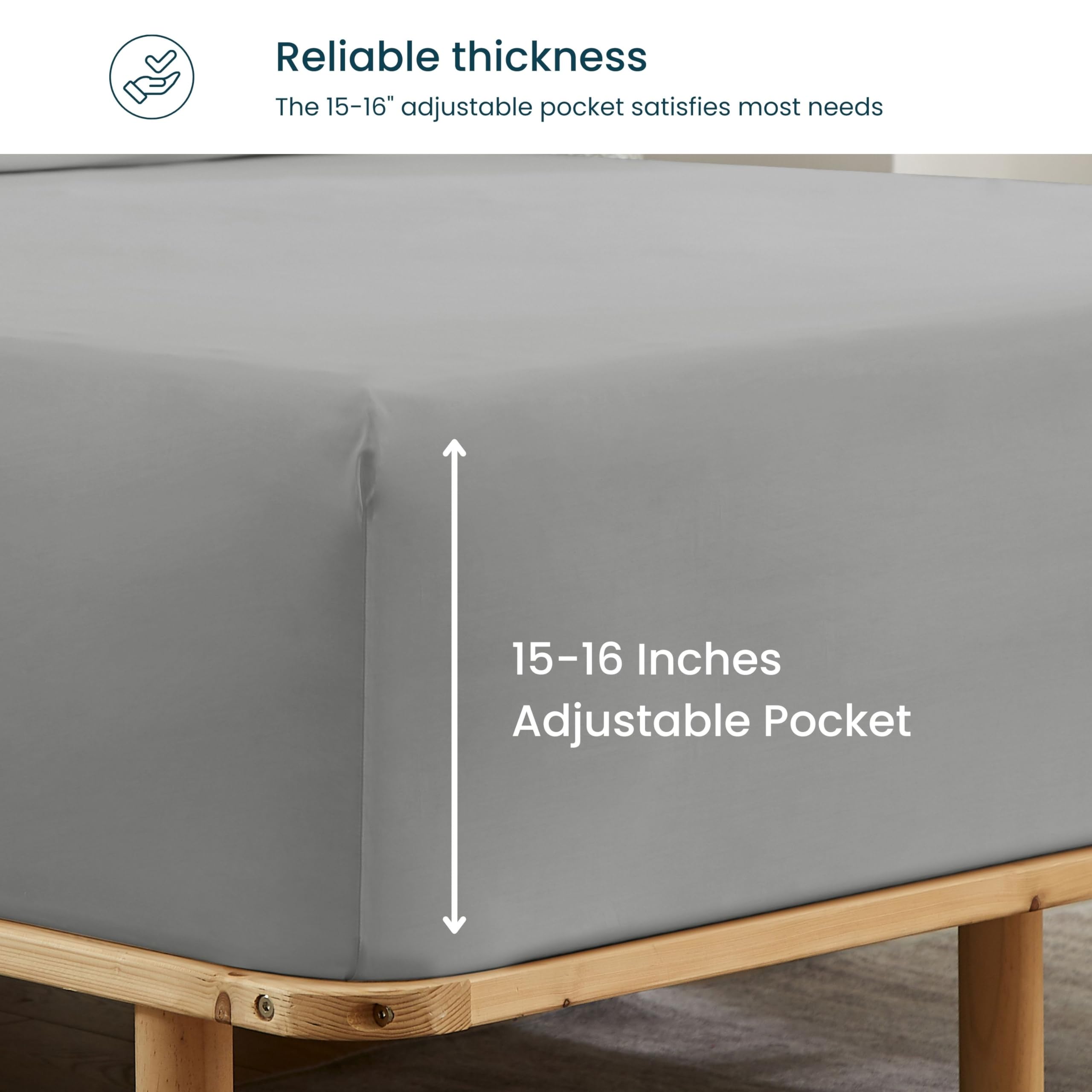 GOKOTTA Fitted Sheet Only - 16 Inch Pocket Bamboo Rayon Fitted Sheet, Super Soft and Cooling Bottom Sheet with 4 Elastic Corner Straps(Grey, California King)