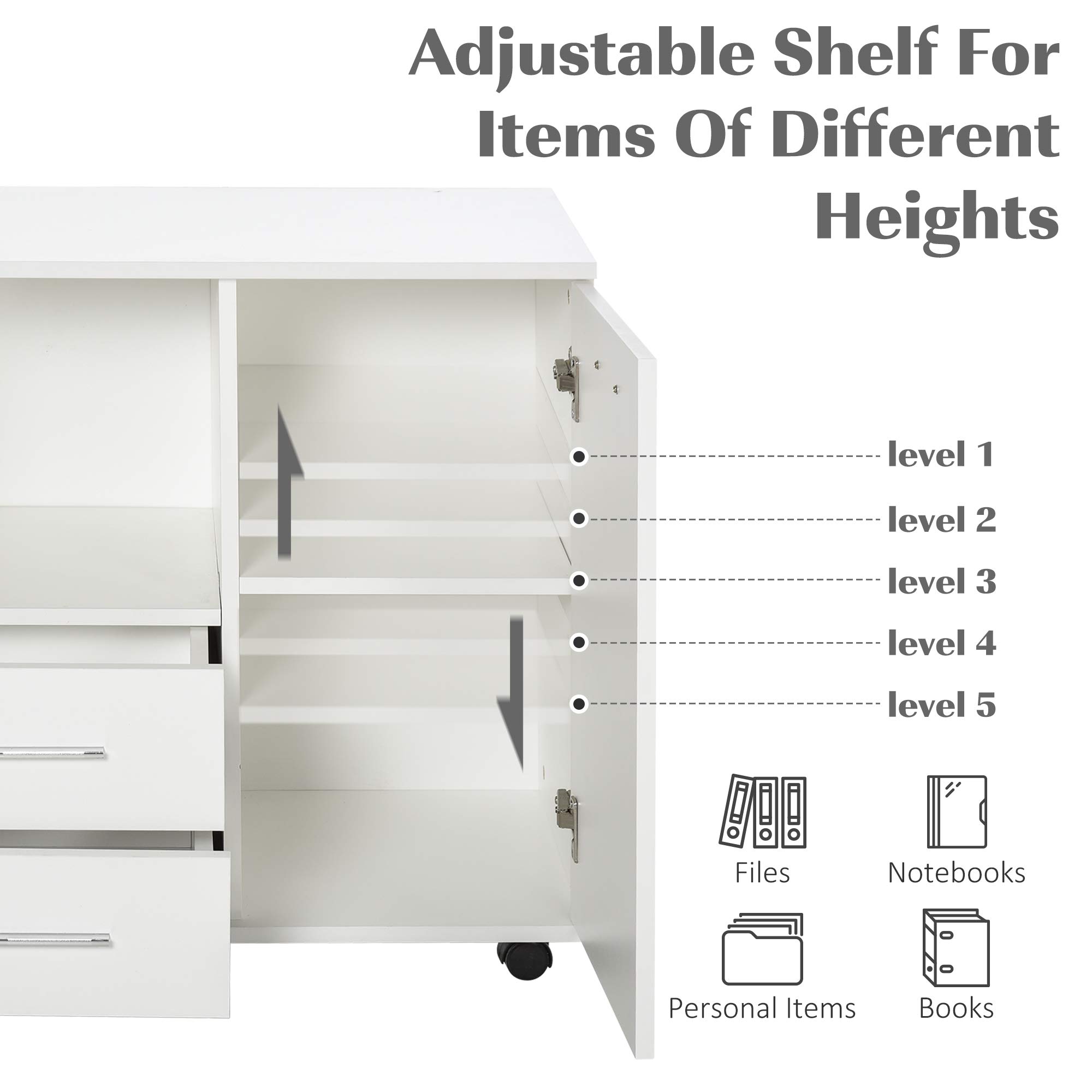 Vinsetto Multifunction Office Filing Cabinet Printer Stand with 2 Drawers, 2 Shelves, & Smooth Counter Surface, White
