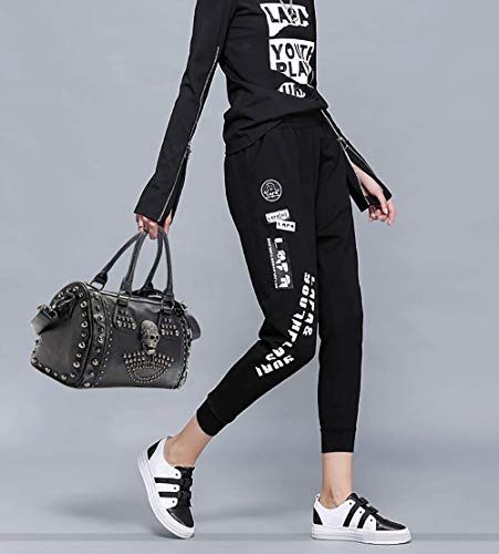Women Skull Fashion Rivet Handbag Purse Gothic Punk Tote with Shoulder Strap Satchel Crossbody Bag Large Capacity Black (Skull-Studded)