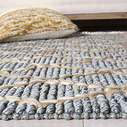SAFAVIEH Natural Fiber Collection 4' x 6' Light Blue NF951L Handmade Boho Moroccan Trellis Jute Area Rug