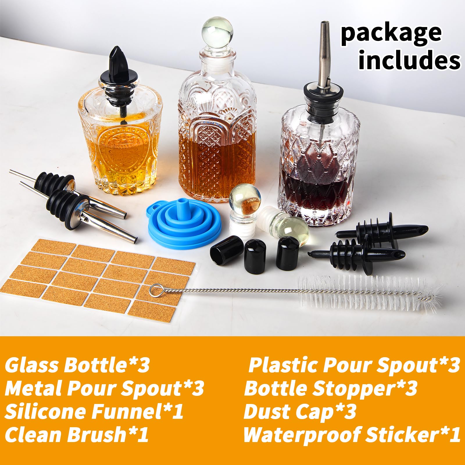 INFTYLE Syrup Bottle Set of 3 - Syrup Dispenser with Leak-Proof Lids Pour Spout Ideal for Coffee Syrups,Honey,Condiments,Olive Oil