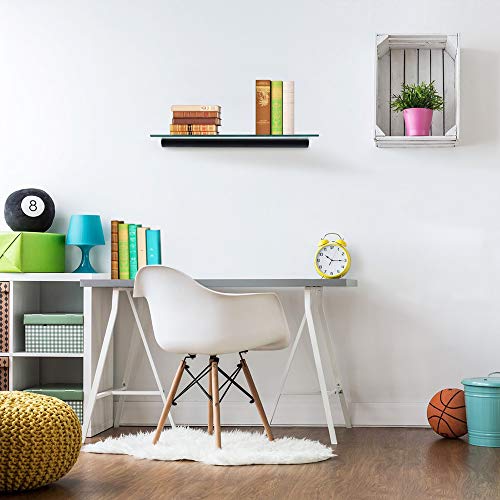 Deco Window 36" X 9" Tempered Glass Shelf for Wall Floating Shelves 8mm Thick Bathroom Storage Organizer with Concealed Mount (Black)