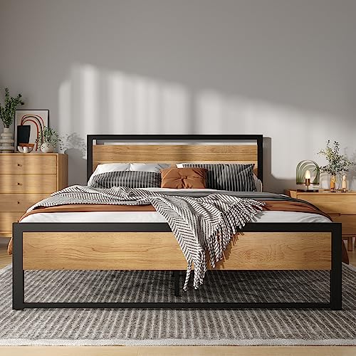 BONSOIR Full Size Bed Frame Steady Steel Platform with Wood Headboard/Footboard (Full Size)