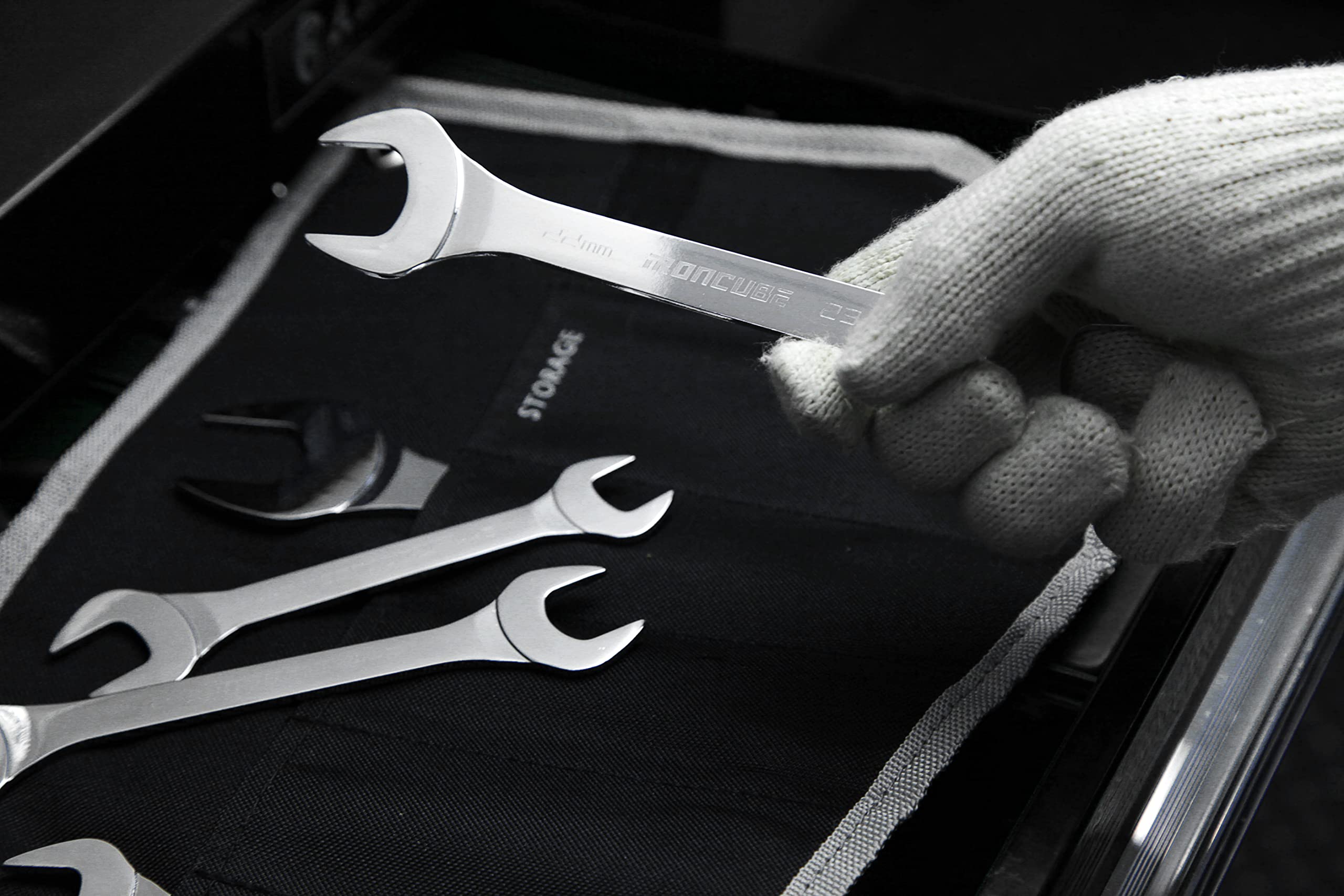 ironcube Super Thin Wrench Set,8-Piece, Metric, Including 8 to 27 mm, Open end Slim Wrench Set With Rolling Pouch, Perfect For Auto, Bike in Narrow Space Use