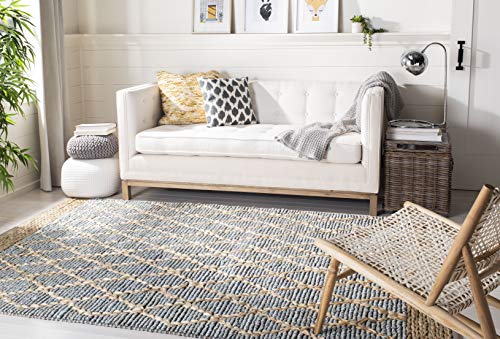SAFAVIEH Natural Fiber Collection 4' x 6' Light Blue NF951L Handmade Boho Moroccan Trellis Jute Area Rug