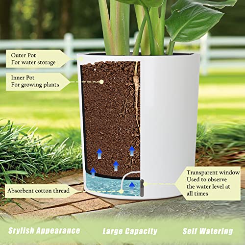 SAROSORA Large Round Self Watering Planter Pot 12.5'' for Home Garden Patio Tall Tree