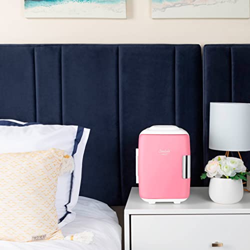 Cooluli Skincare Mini Fridge for Bedroom - Car, Office Desk & Dorm Room - Portable 4L/6 Can Electric Plug In Cooler & Warmer for Food, Drinks, Beauty & Makeup - 12v AC/DC & Exclusive USB Option, Pink