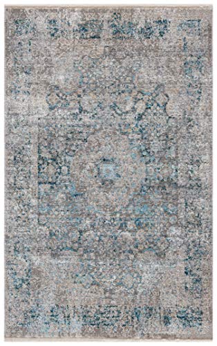 SAFAVIEH Dream Collection 2'6" x 4' Grey/Blue DRM410K Vintage Oriental Distressed Premium Viscose Accent Rug