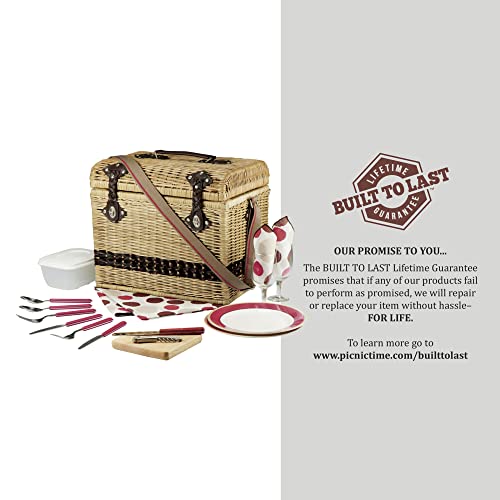 PICNIC TIME Yellowstone Picnic Baskets, Moka Collection - Brown with Beige & Red Accents, One Size