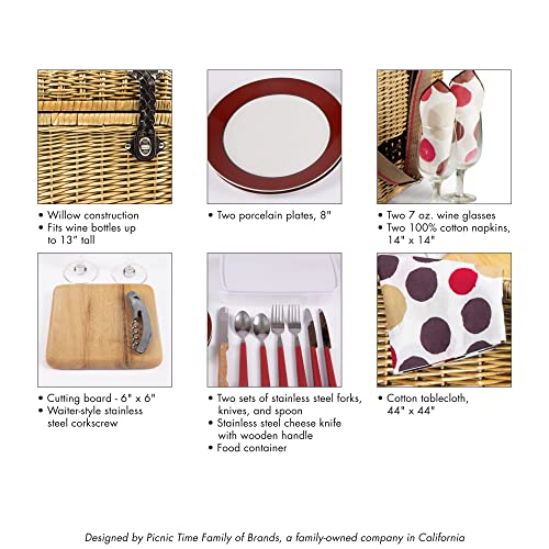 PICNIC TIME Yellowstone Picnic Baskets, Moka Collection - Brown with Beige & Red Accents, One Size