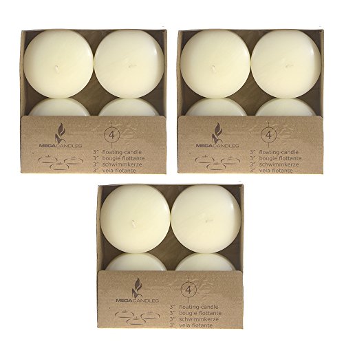 Mega Candles 12 pcs Unscented Ivory Floating Disc Candle, Hand Poured Paraffin Wax Candles 3 Inch Diameter, Home Décor, Wedding Receptions, Baby Showers, Birthdays, Celebrations & Party Favors
