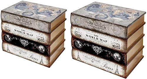 Bellaa 28236 Decorative Bookends Shiny Vintage Books Hidden Storage Box Book Ends Stoppers Supports Shelves Unique Design Set of 2 Wood 8 inch