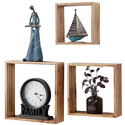 WELLAND Floating Wall Shelves Cube Displaying Shelf, Set of 3, 6 inch,8 inch and 10 inch, Walnut Finish