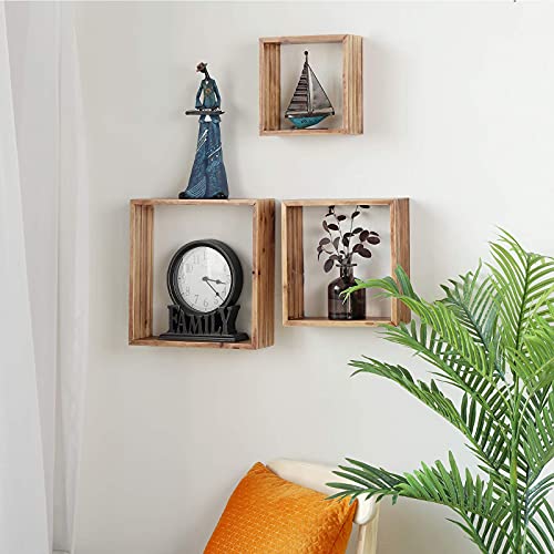 WELLAND Floating Wall Shelves Cube Displaying Shelf, Set of 3, 6 inch,8 inch and 10 inch, Walnut Finish