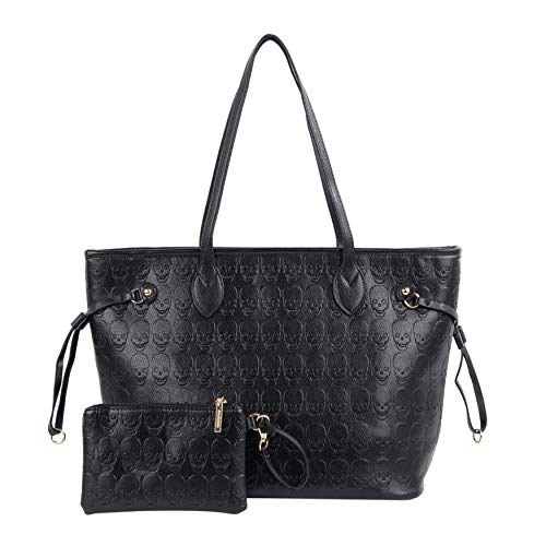 Women Devil Skull Purse Handbags Pu Leather Top-Handle Satchel Shopping Bag with Clutch Purse