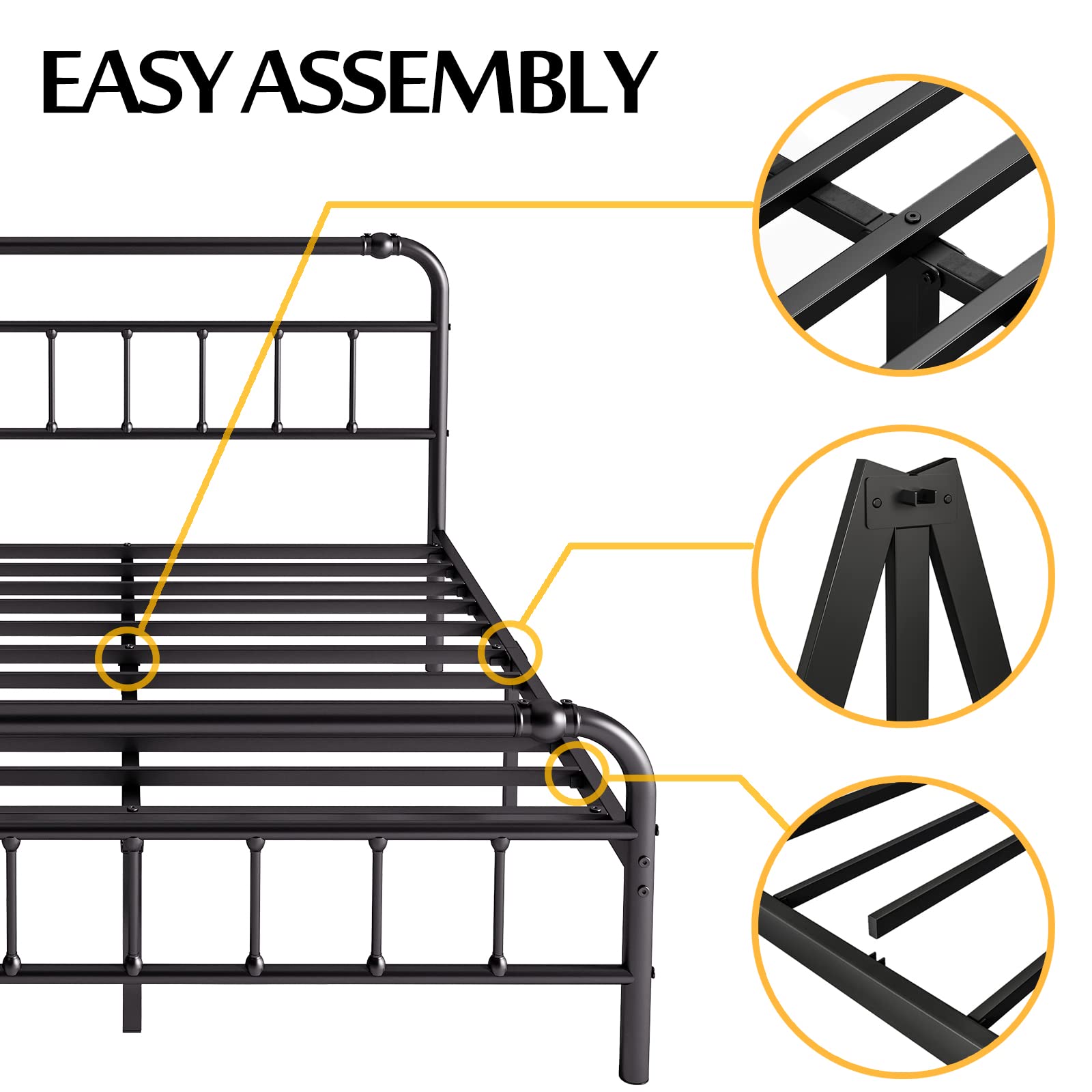 BOSRII California King Bed Frame with Headboard and Footboard, 18 Inches High, 3500 Pounds Heavy Duty Metal Slats Support for Mattress, No Box Spring Needed,Noise-Free, Black
