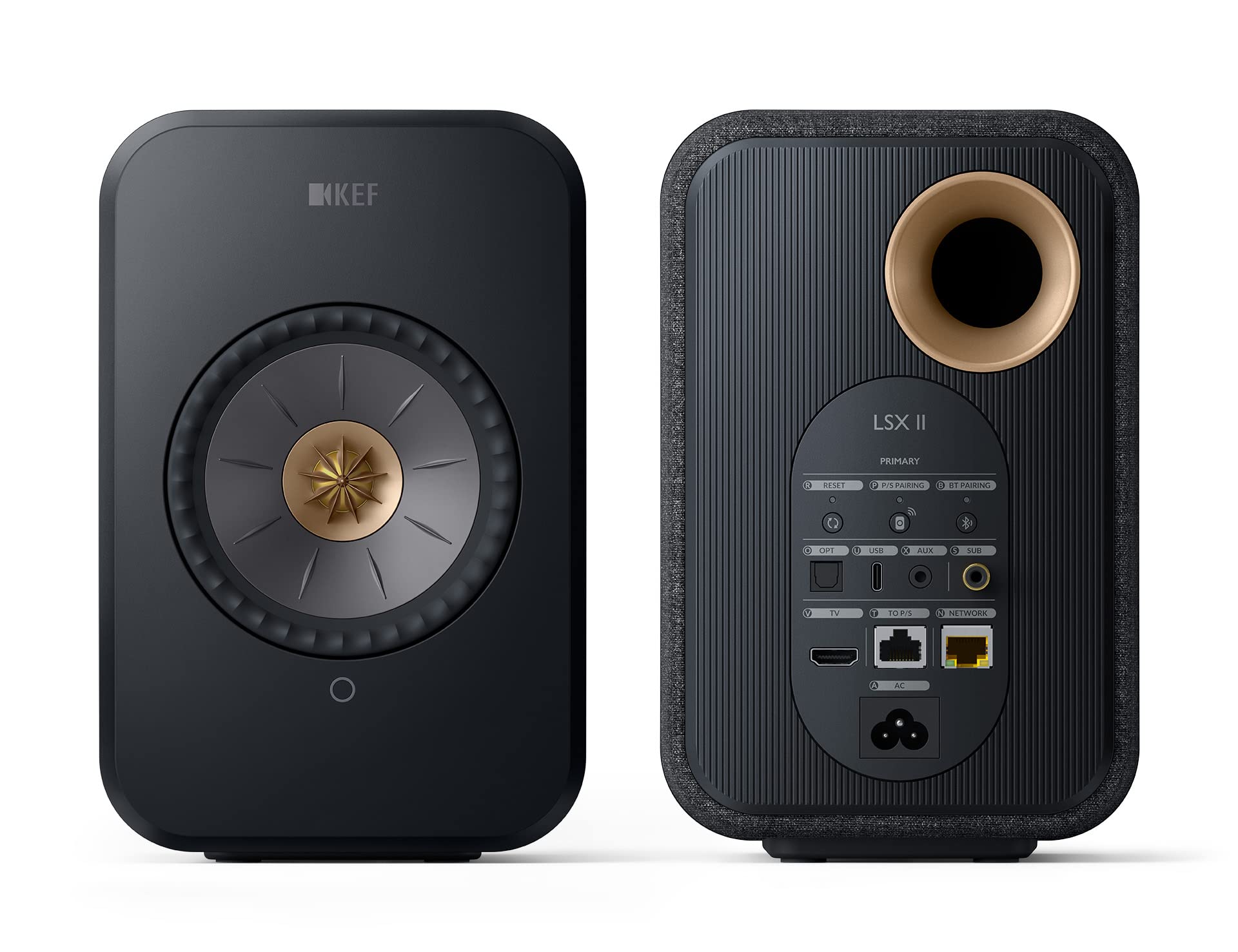 KEF LSX II Wireless HiFi Speaker System (Carbon Black) and KEF KW1 Wireless Subwoofer Adapter Kit, KW1TXRX, Black