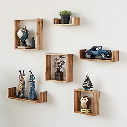 WELLAND Floating Wall Shelves Cube Displaying Shelf, Set of 3, 6 inch,8 inch and 10 inch, Walnut Finish