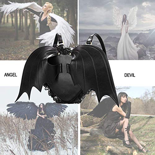 Women Backpack Novelty Bat Wings Daypack Gothic Purse Punk Lace Lolita Bag Lady, Black