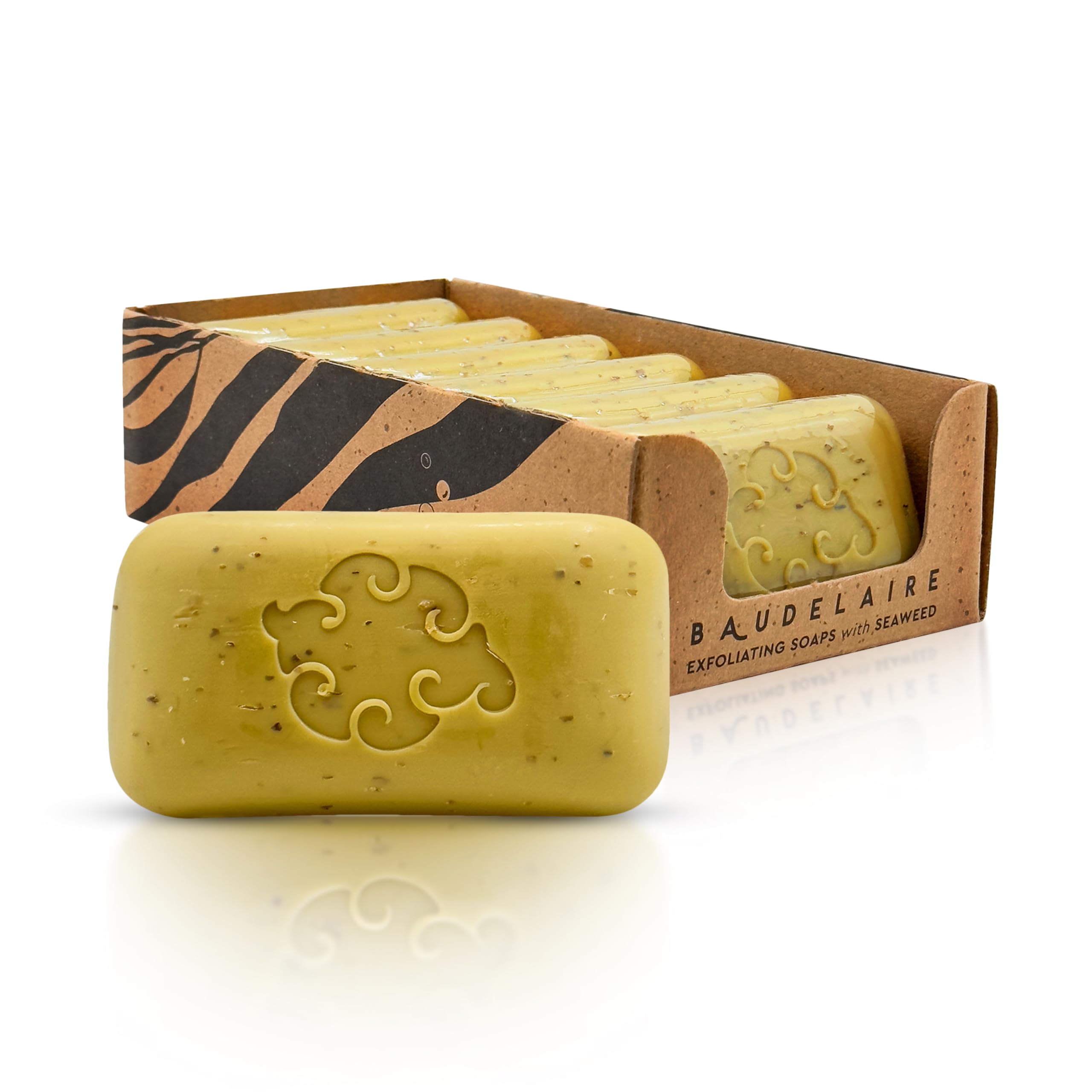 Baudelaire Exfoliating Soap, Sea Loofa Bath Soap & Body Soap, Natural Soap, Triple Milled with 100% Natural Fragrance, 2% Seaweed and Sustainable Palm Oil - 5 oz (COMES IN 6 PIECE BOX!)