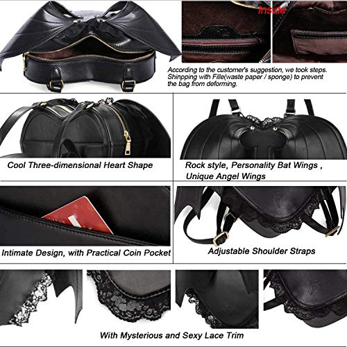 Women Backpack Novelty Bat Wings Daypack Gothic Purse Punk Lace Lolita Bag Lady, Black