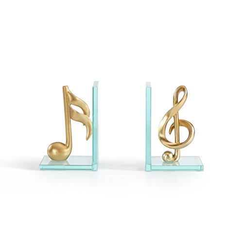 Danya B. DS840 Decorative Gold Musical Notes Glass Bookends for Musicians and Music Lovers