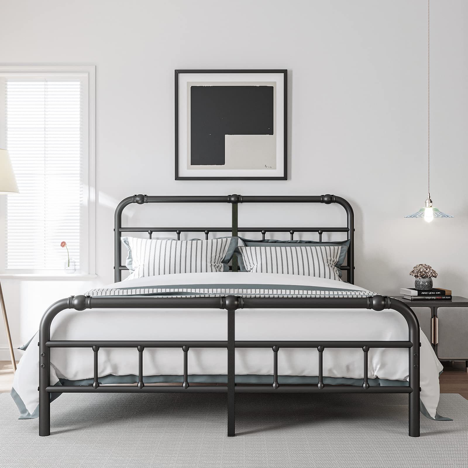 BOSRII California King Bed Frame with Headboard and Footboard, 18 Inches High, 3500 Pounds Heavy Duty Metal Slats Support for Mattress, No Box Spring Needed,Noise-Free, Black