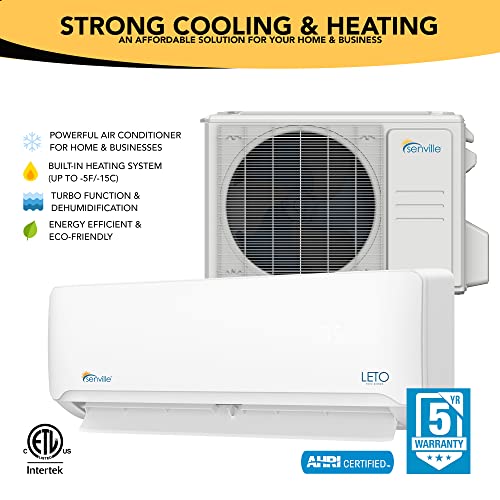 Senville LETO Series Mini Split Air Conditioner Heat Pump, 24000 BTU 208/230V, Works with Alexa, White