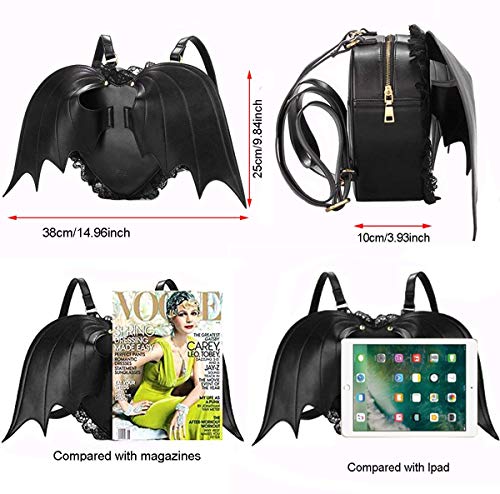 Women Backpack Novelty Bat Wings Daypack Gothic Purse Punk Lace Lolita Bag Lady, Black