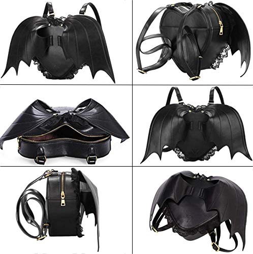 Women Backpack Novelty Bat Wings Daypack Gothic Purse Punk Lace Lolita Bag Lady, Black