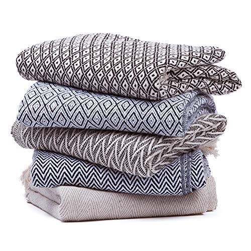 Americanflat 100% Cotton Throw Blanket for Couch - 50x60 - All Seasons Neutral Lightweight Cozy Soft Blankets & Throws for Bed, Sofa or Chair.door or Outdoor Use [Black Cream Chevron]