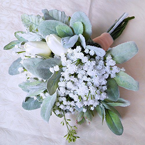 Supla Pack 2 Baby's Breath Artificial 14 Forks,Total of 882 White Blooms Babys Breath Bulk Flower Bush Gypsophila Artificial in White -15.7" Tall for Wedding Wreath Boutonniere Flower Crown