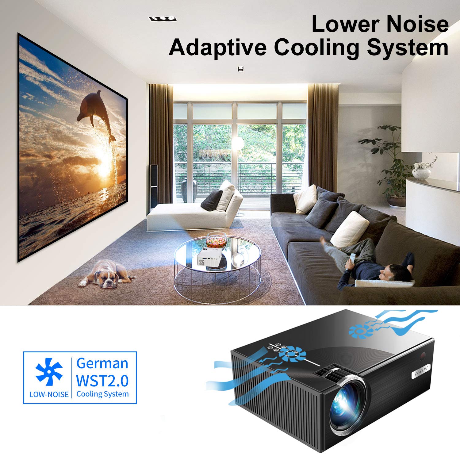 Projector, COFUN Video Projector 2800Lux, Full HD Projector with 170” Projection Size, Projector Support 1080P HDMI USB VGA AV Headphone Jack, Compatible Laptop DVD PS4 Amazon Fire TV Stick