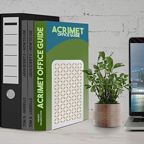 Acrimet Metal Bookends Design Series (Heavy Duty) (White Bookend with Gold Design) (1 Pair Pack)